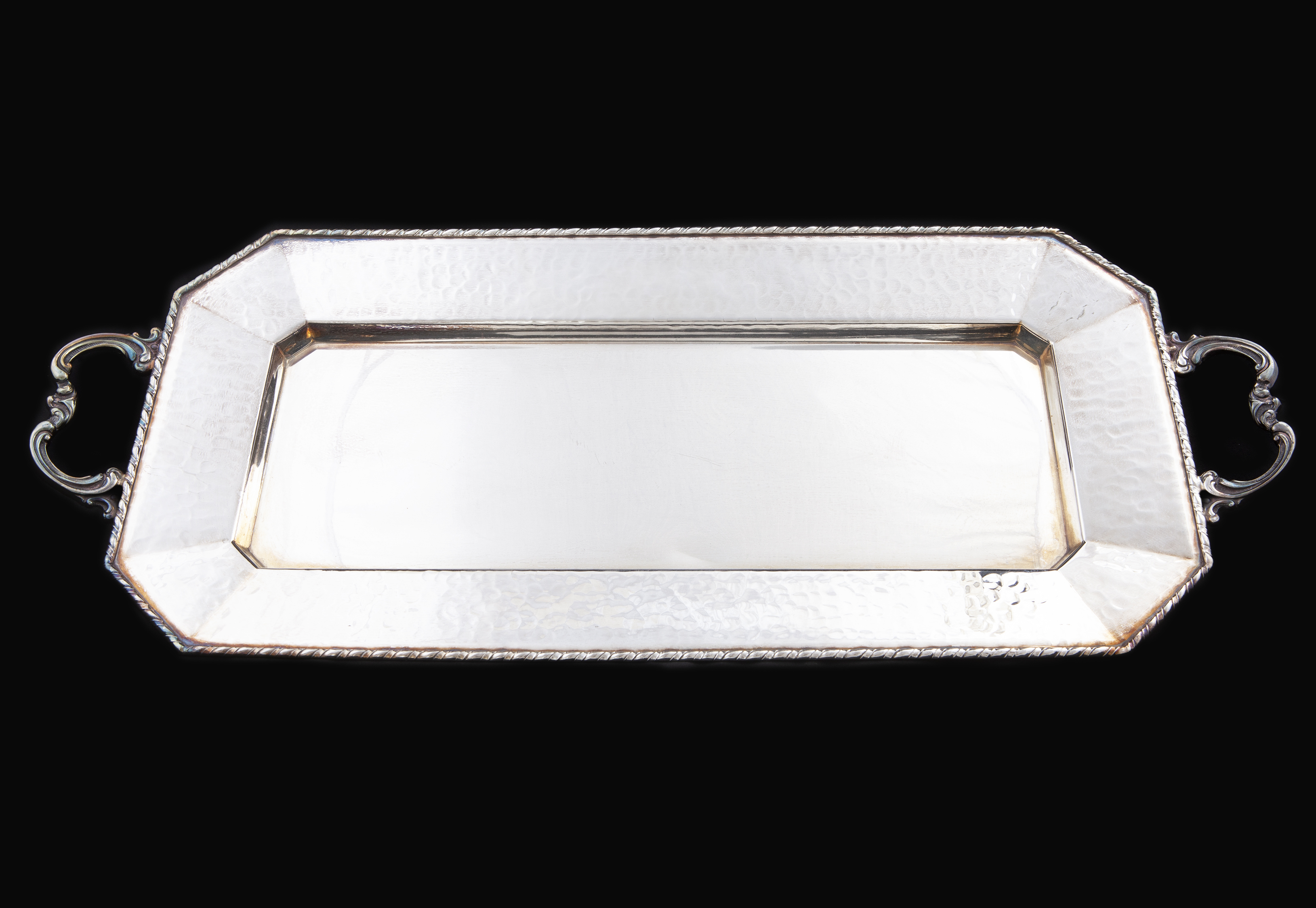 BANDEJA DE METAL PLATEADO RECTANGULAR , Metal plateado