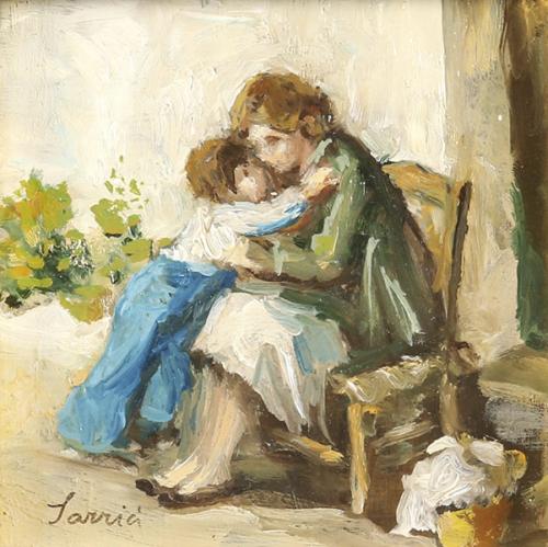 MARIA LUISA SARRIA (1936) Pintora gallega, MATERNIDAD, Óleo sobre cartón