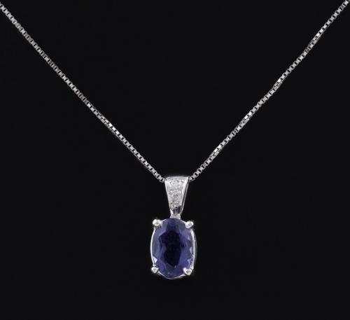 CADENA Y COLGANTE DE 18KT CON ZAFIRO Y BRILLANTES