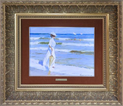 JOSÉ CASANOVA (1933-1989), MUJER JUNTO AL MAR, Óleo sobre lienzo
